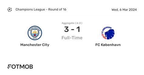 Manchester City Vs Fc København Live Score Predicted Lineups And H2h