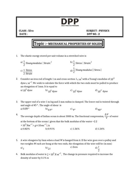 Dpp 2 Pdf Youngs Modulus Elasticity Physics