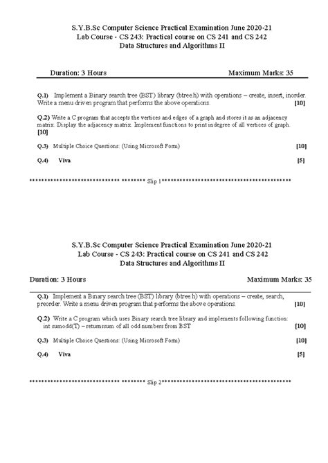Sy Bsc Cs Slips Ay 20 21 Sem Iv Lab Course Cs 243 Practical Course On Cs 241 And Cs 242