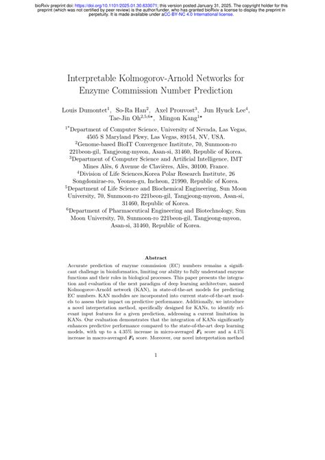 Pdf Interpretable Kolmogorov Arnold Networks For Enzyme Commission Number Prediction
