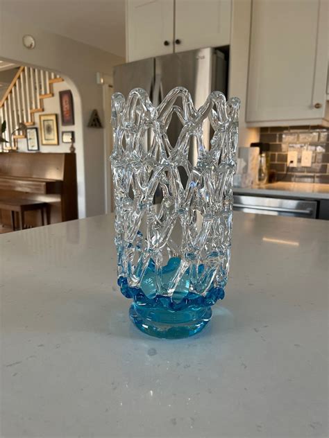 Hand Blown Glass Lattice Vase Murano Style Lattice Openwork Italian