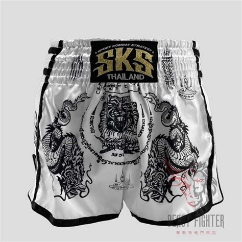 【畢斯特】sks Sakyant 系列 M L Xl 現貨 圖騰 龍虎之爭 泰拳褲 泰拳 運動短褲 白色 蝦皮購物