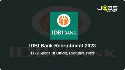 Idbi Bank Recruitment 2023 Apply Online For 1172 Specialist Officer