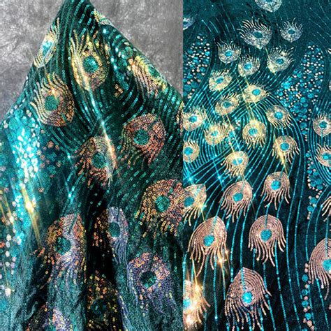 Peacock Feather Velvet Fabric Sequin Velvet Fabric For Chinese Hanfu