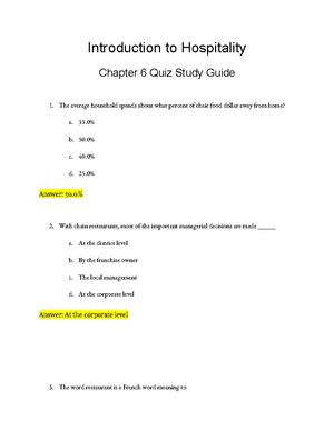 Chapter 7 Quiz Study Guide Introduction To Hospitality Chapter 7 Quiz