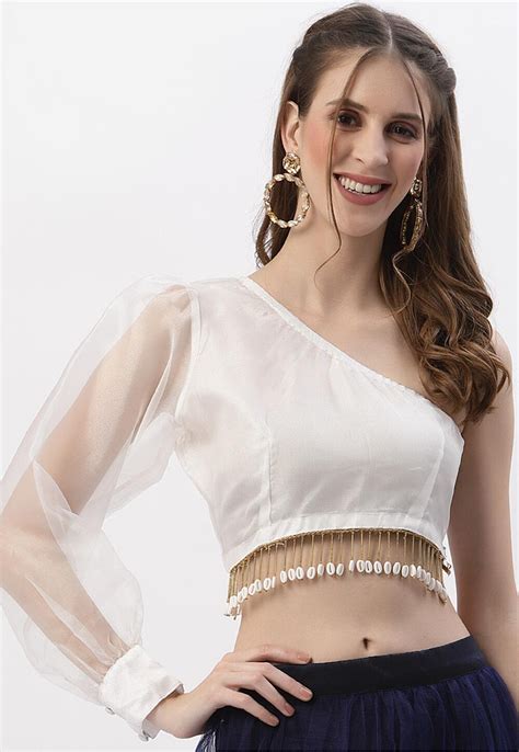 Buy Embellished Organza One Shoulder Blouse In White Online Uvp76