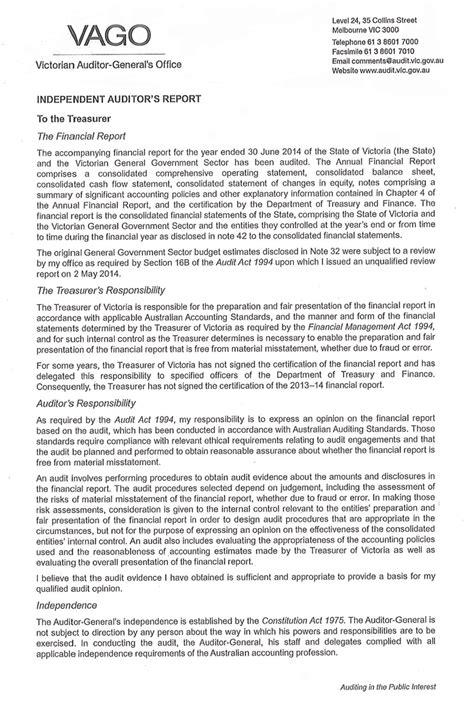 Auditor Generals Report On The Annual Financial Report Of The State Of
