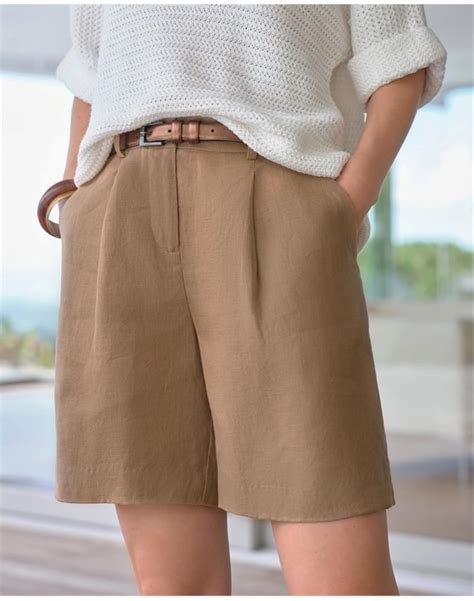 Camel Linen Pleat Shorts Pure Collection