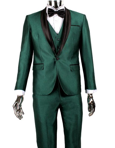 34 Mens 1 Button Shawl Lapel Vested Wedding Prom Tuxedo In Emerald