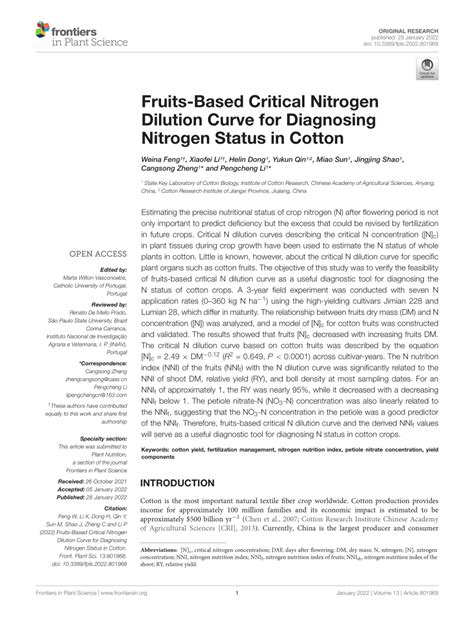 PDF Fruits Based Critical Nitrogen Dilution Curve For Diagnosing