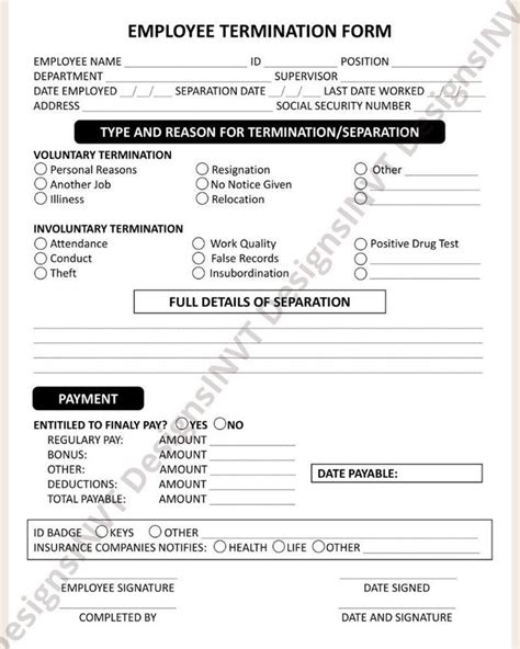 Editable Employee Termination Form Employee Separation Sheet For
