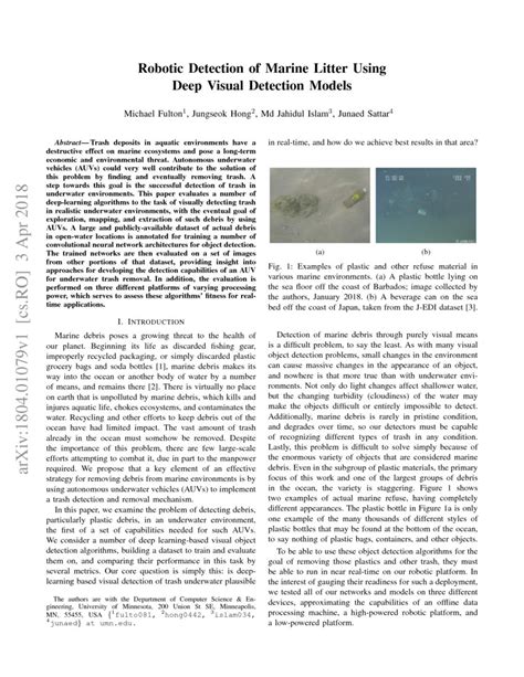 Robotic Detection Of Marine Litter Using Deep Visual Detection Models Deepai