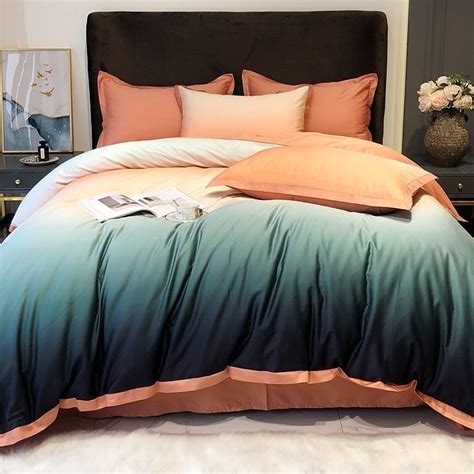 Rust Orange And Teal Simply Ombre Style Full Queen Size Bedding Sets