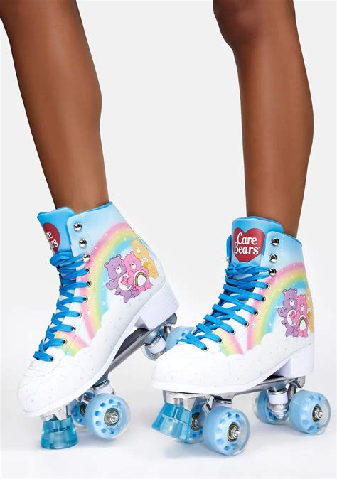 Dolls Kill X Care Bears Glitter Rainbow Cloud Quad Roller Skates Purple