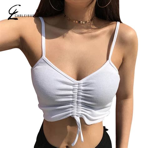 Chrleisure Sexy Deep V Neck Crop Top Women Elasticity Breathable Tshirt Mujer Solid Color