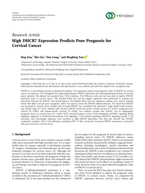 Pdf High Dhcr7 Expression Predicts Poor Prognosis For Cervical Cancer