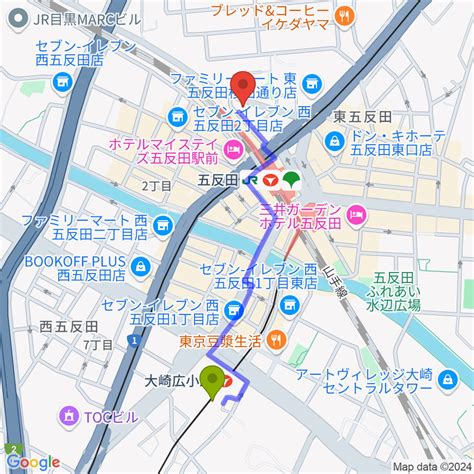 大崎広小路駅から佐野ギター教室へのルートマップ MDATA