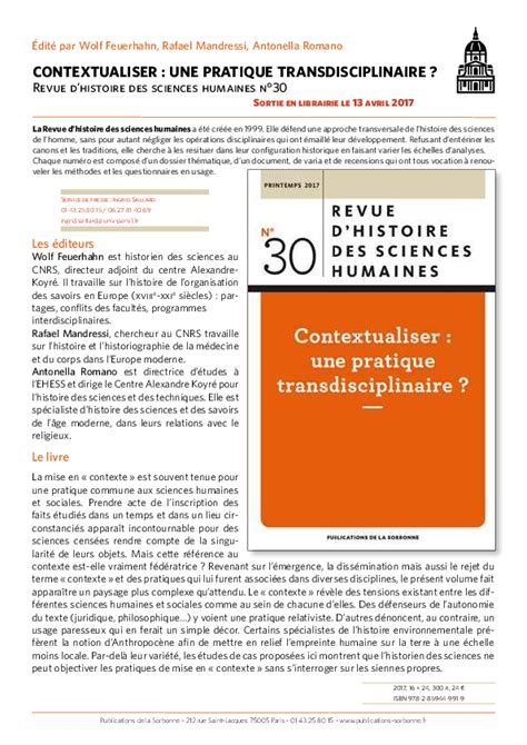 Pdf Les Sciences Humaines Et Sociales Des Disciplines Du Contexte