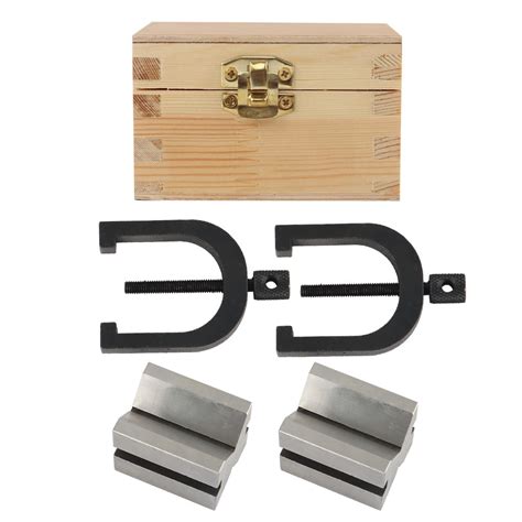 Ottulur V Block With Clamp Set Hardened Steel 90 Degree Angle Accuracy