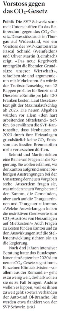 Vorstoss Gegen Das Co2 Gesetz Pascal Schmid