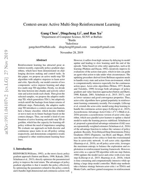 Pdf Context Aware Active Multi Step Reinforcement Learning