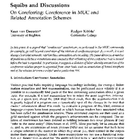 On Coreferring Coreference In Muc And Related Annotation Schemes Acl Anthology