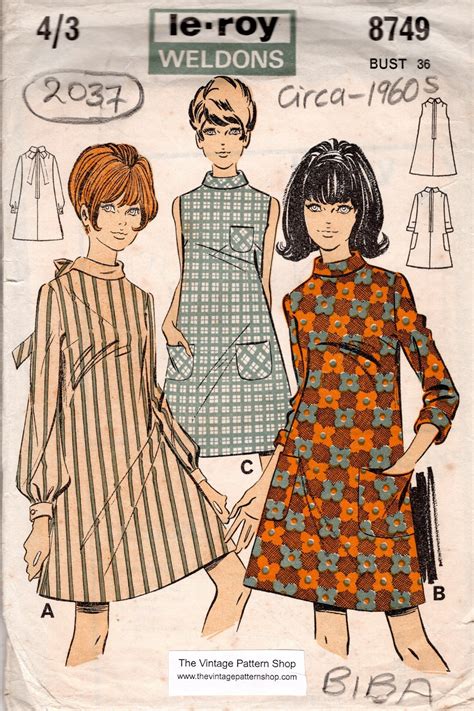 1960s Vintage Sewing Pattern B36in DRESS 2037 By Le Roy Weldons 8749