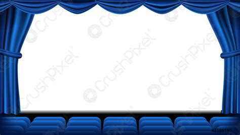 Auditorium With Seating Vector Blue Curtain Theater Cinema Screen And