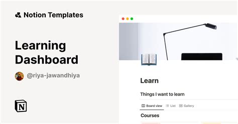 Learning Dashboard Template By Riya Jawandhiya Notion Marketplace