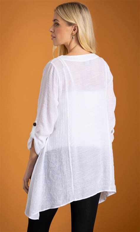 Dipped Hem Tunic Top In White Klass