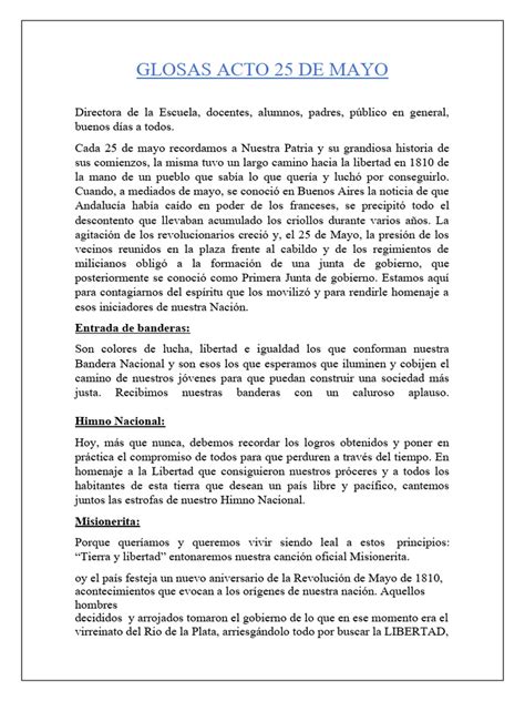 Glosas Acto 25 De Mayo Pdf