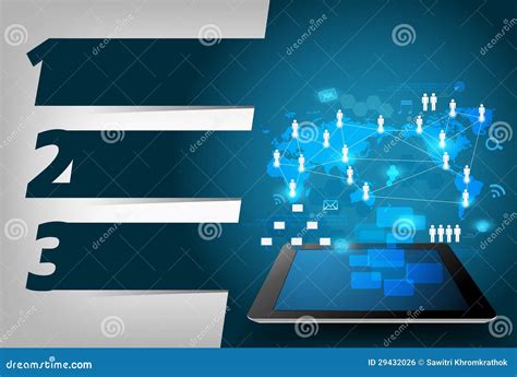 Vector Virtual Network Process Diagram On Tablet P Stock Vector