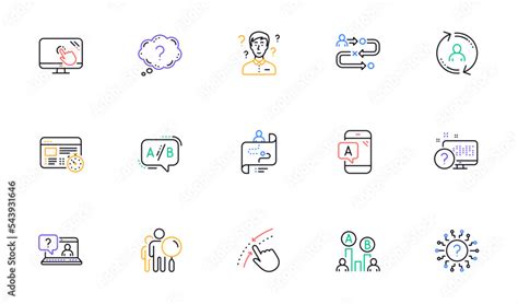Ux Line Icons Ab Testing Journey Path Map And Question Mark Quiz Test Linear Icon Set