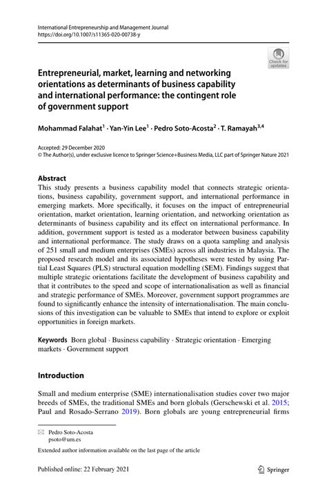 Pdf Entrepreneurial Market Learning And Networking Orientations As Determinants Of Business