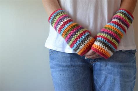 Fabulous Crochet Multi Color Striped Fingerless Mitts Free Pattern