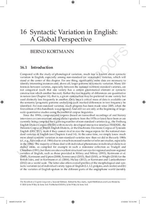 Pdf Syntactic Variation In English A Global Perspective
