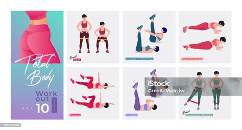 Kadınlar Egzersiz Seti Fitness Ve Yoga Egzersizleri Yapan Kadınlar