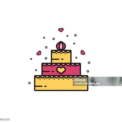 婚禮或生日蛋糕圖示 標誌 符號 標誌 形象 象形 向量插圖在平坦的顏色線風格在孤立的背景浪漫甜點符號範本向量圖形及更多傳統圖片 Istock