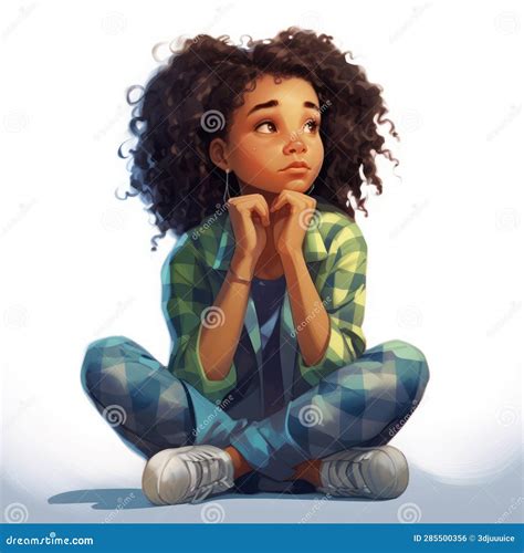 Black Girl In Thinking And Doubts Pose Cartoon Illustration Stock