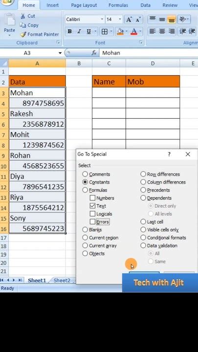 Excel Ke Andar Number Ur Text Ko Alag Kaise Kre Excel Ytshorts Excel