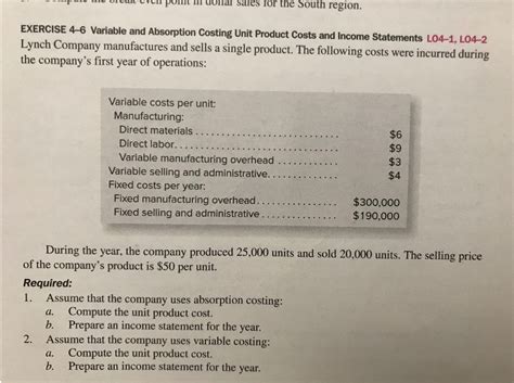 Solved Exercise 4 6 Variable And Absorption Costing Unit