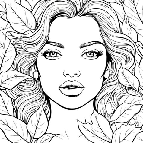 Descarga Mujer Hermosa En Un Entorno Frondoso Coloring Pages En Línea Creative Fabrica