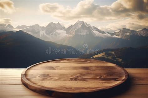 Wooden Table And Mountains Landscape In Morning Sky Stock Image Image
