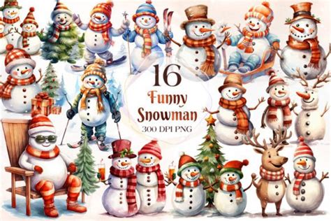 Funny Christmas Snowman Clipart Bundle Graphic By Cat Lady · Creative