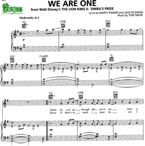 狮子王 We Are One钢琴谱 找教案个人博客
