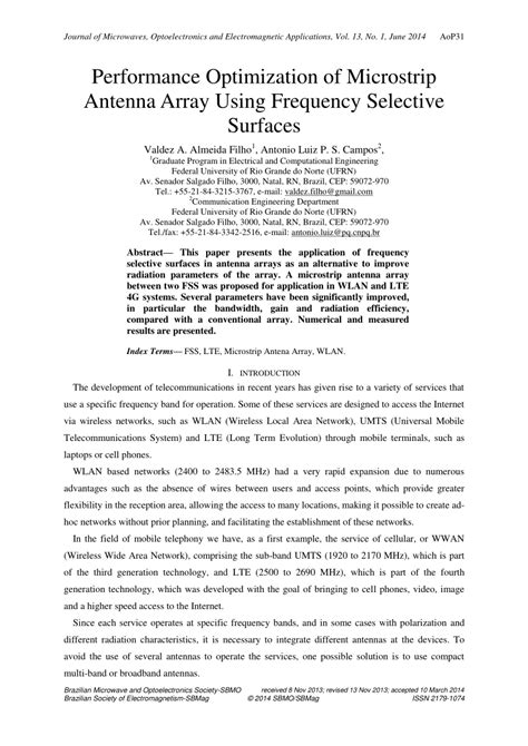 Pdf Performance Optimization Of Microstrip Antenna Array Using Frequency Selective Surfaces
