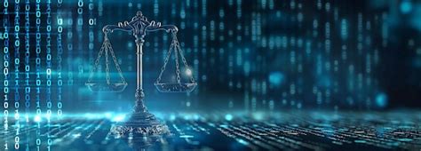 Justice Scales In Digital Format With A Binary Code Background On A