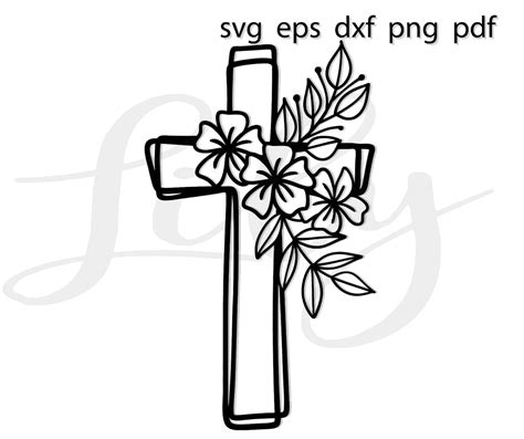 Floral Cross Svg Memorial Cross Svg Flower Cross Svg Png Etsy