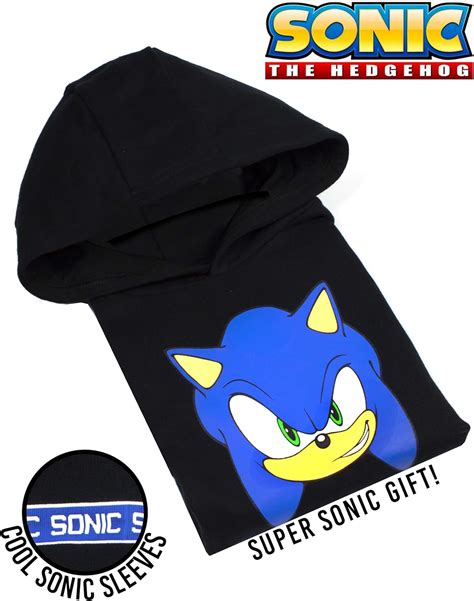 Sonic The Hedgehog Sweat à Capuche Pour Enfants Pull Noir Gamer