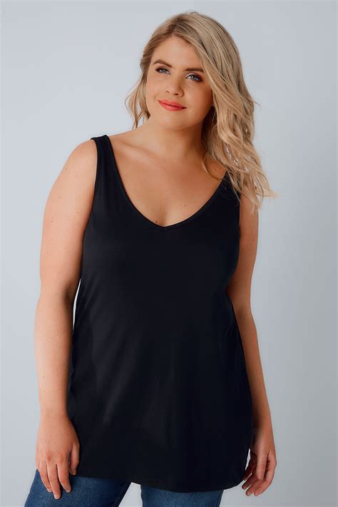 Black V Neck Vest Top With Cross Back Detail Plus Size 16 To 36